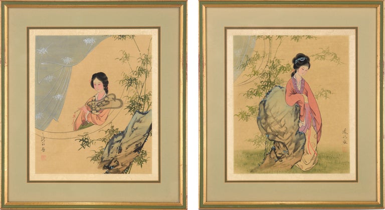 Zhang Fang - Portraits of Chinese Women on Silk (Pair) For Sale at 1stDibs