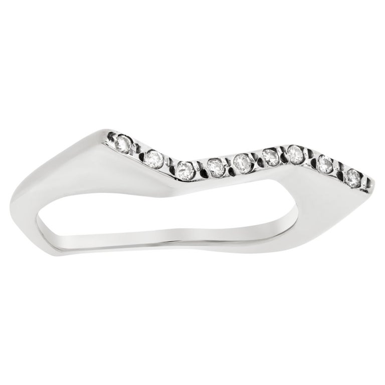 Zig-Zag Diamond Line Ring in 18k White Gold, App. 0.10 Carats For Sale ...