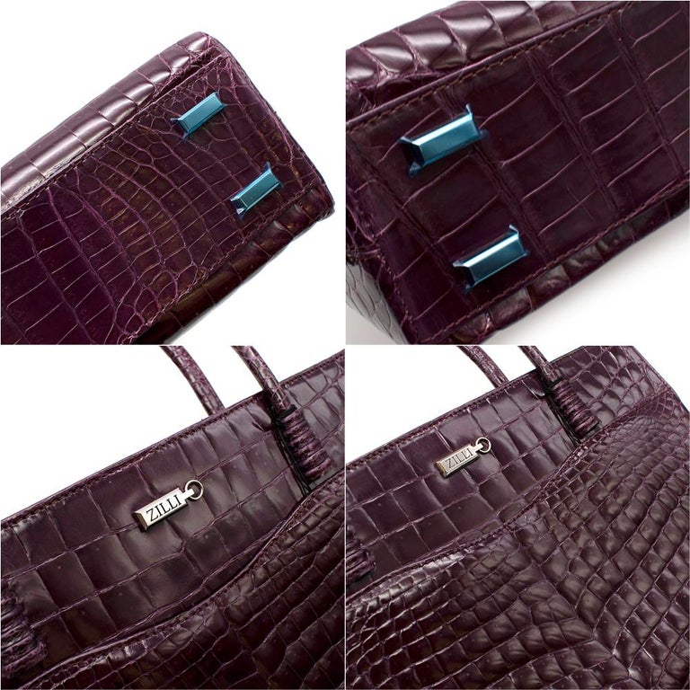Zilli Purple Shiny Crocodile Grande Maroquinerie Bag For Sale at 1stDibs