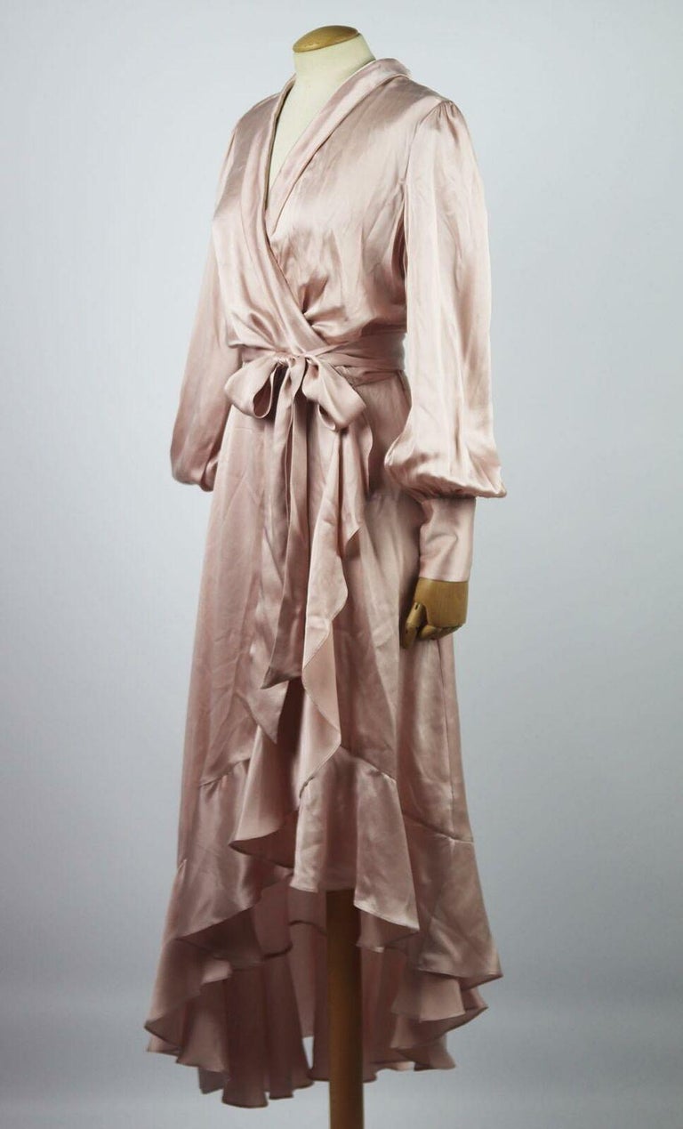 Zimmermann Asymmetric Ruffled Silk Satin Wrap Midi Dress At 1stdibs