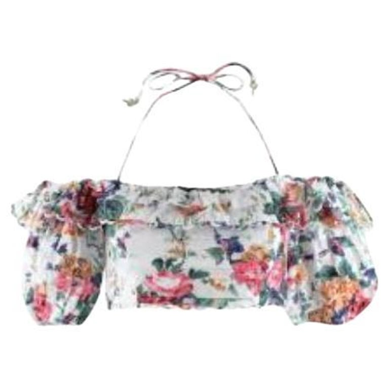 Zimmermann Floral Linen Cropped Bustier Top For Sale at 1stDibs