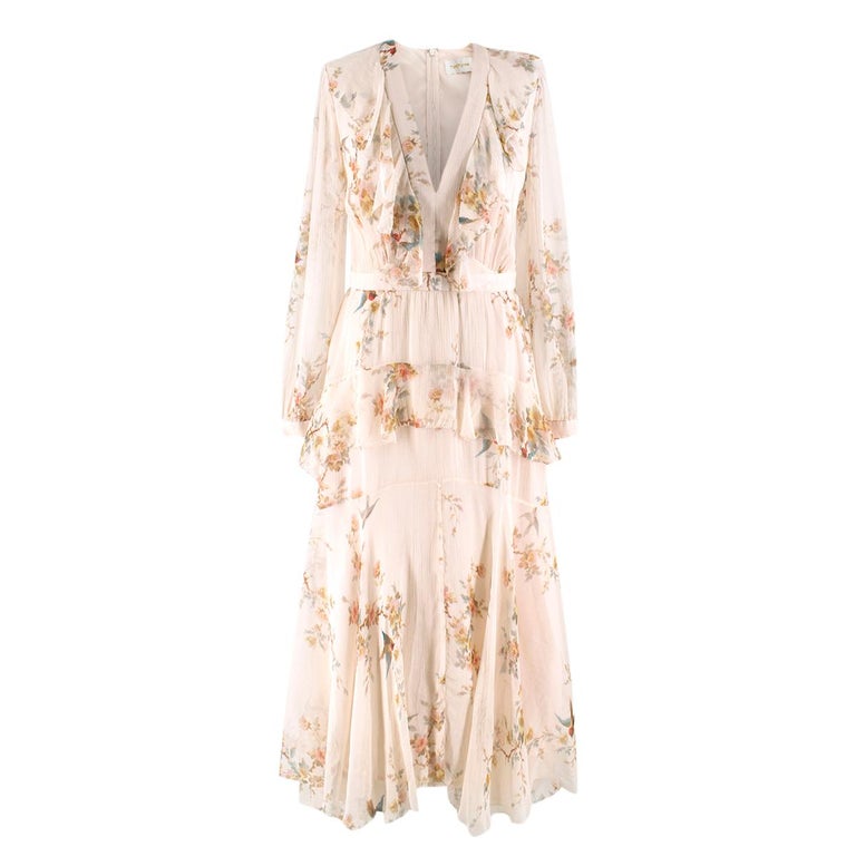 Zimmermann Floral Print Ruffled Silk Maxi Dress Size 1 At 1stdibs