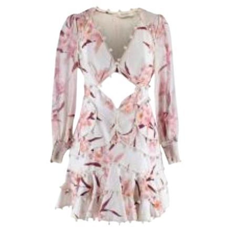 Zimmermann Floral Printed Cream Linen Mini Dress For Sale at 1stDibs