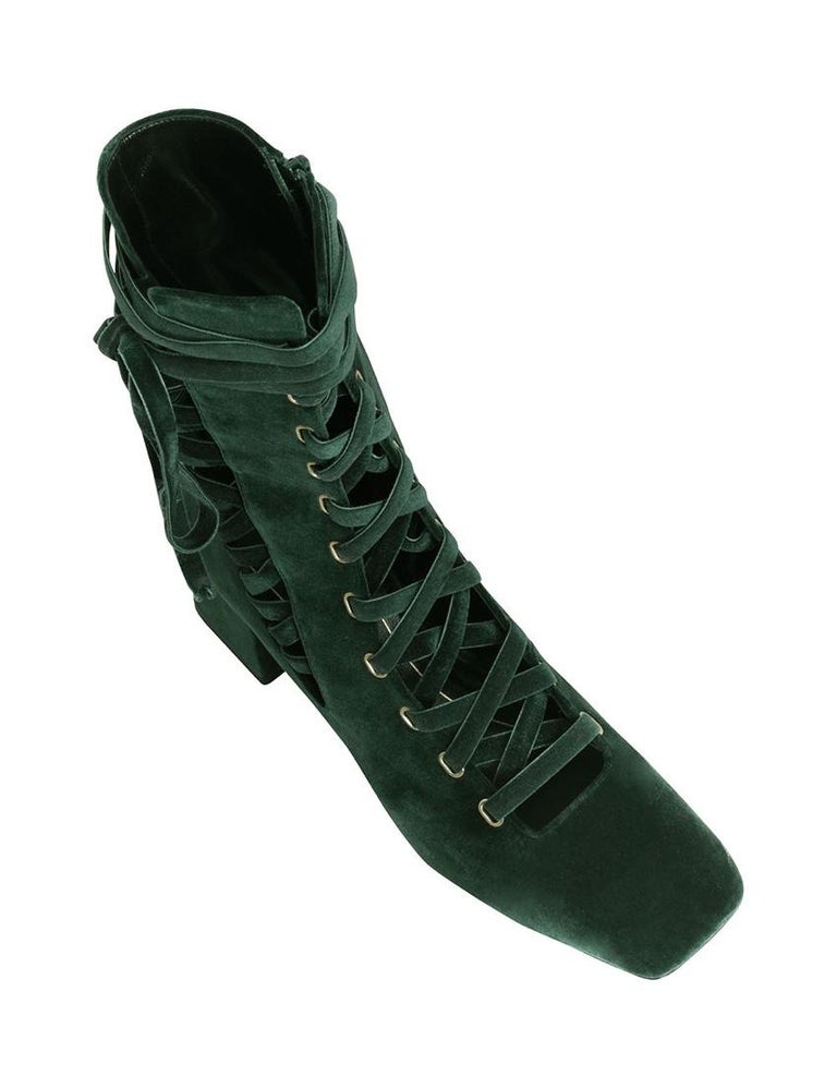 Zimmermann Fw20 Green Velvet Lace Up Boots Size Eu 41 At 1stdibs