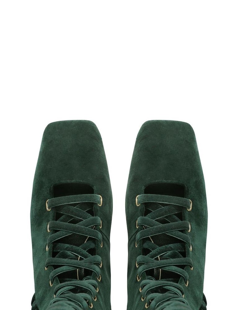 Zimmermann Fw20 Green Velvet Lace Up Boots Size Eu 41 At 1stdibs