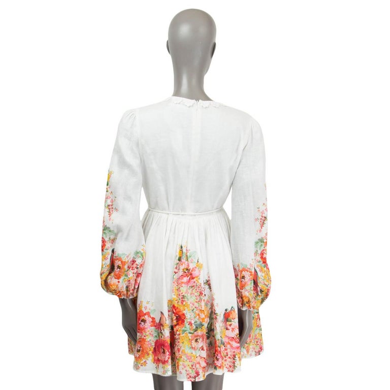 ZIMMERMANN ivory pink orange linen MAE FLORAL MINI Dress 3 L For Sale ...