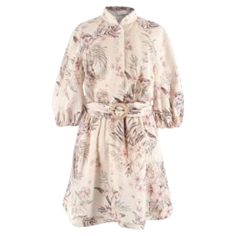 Zimmermann Linen Floral Belted Mini Dress For Sale at 1stDibs