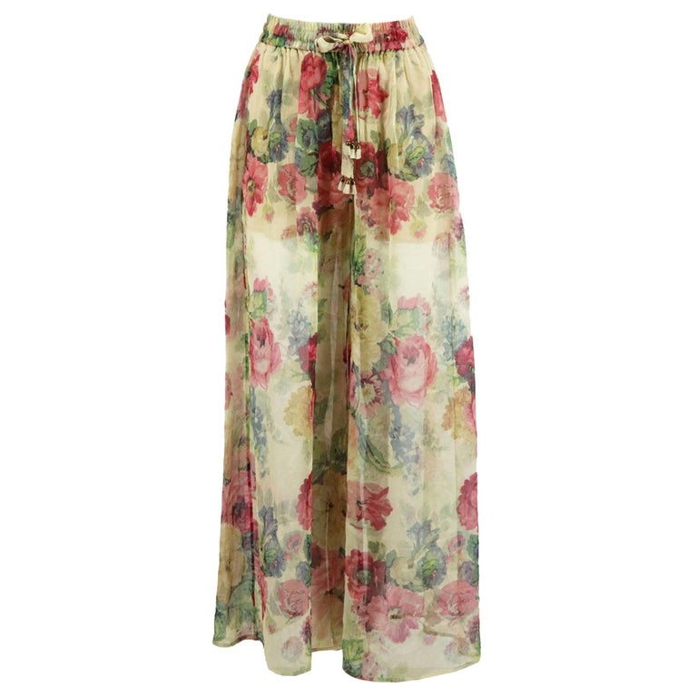 Zimmermann Melody Floral Print Silk Crepon Pants UK 8 at 1stDibs