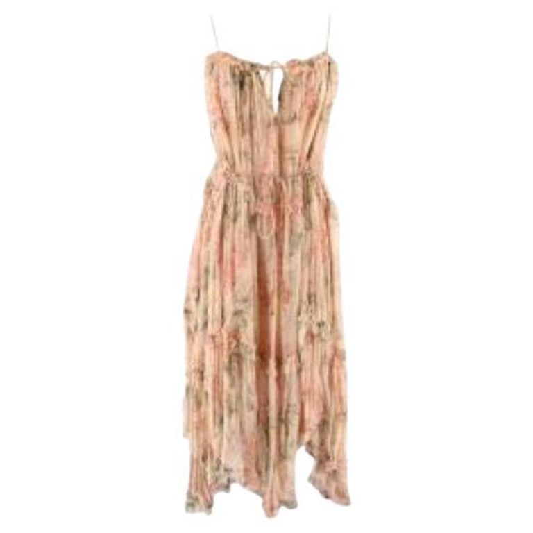 Zimmermann Prima Asymmetric Ruffled Floral Print Silk Georgette Midi