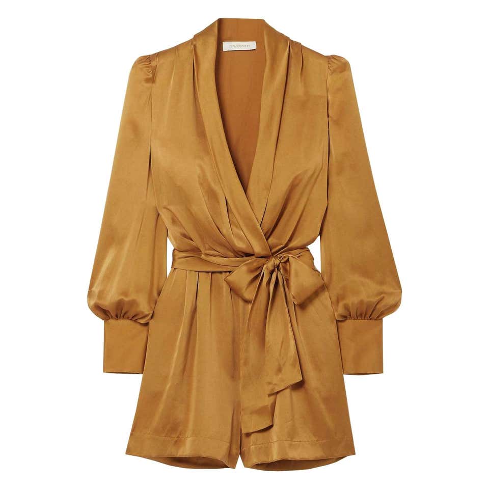 Zimmermann Ruffled Silk Satin Wrap Playsuit At 1stdibs