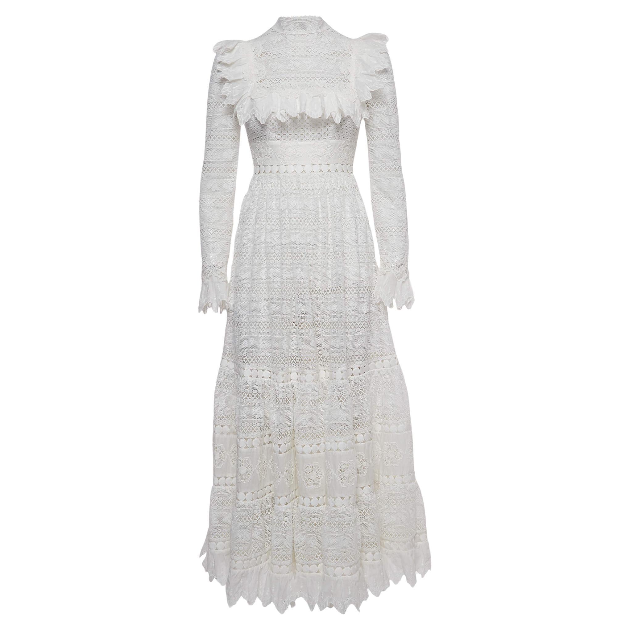 Zimmermann White Lace Prima Insert Trim Maxi Dress S For Sale at 1stDibs