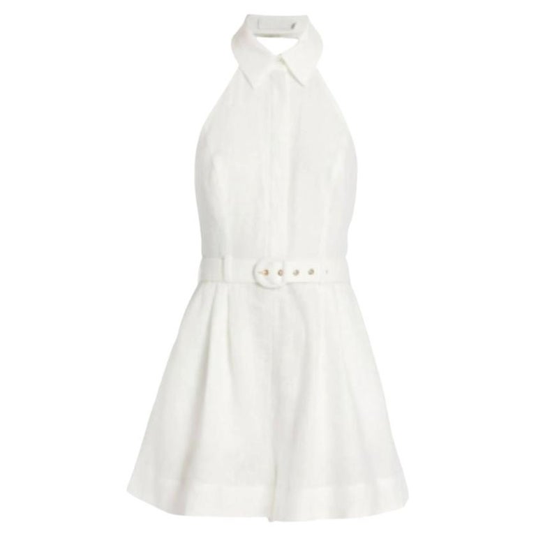 Zimmermann White Linen Halter Neck Playsuit For Sale at 1stDibs