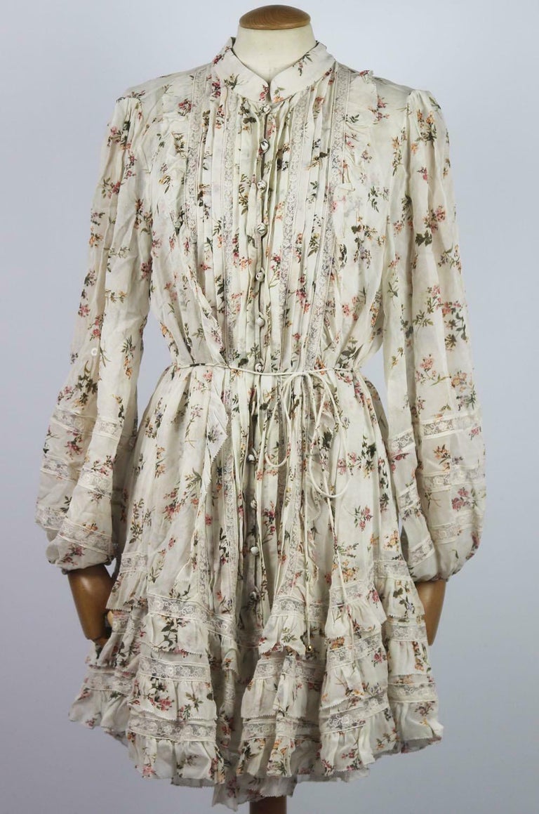 Zimmermann Whitewave Floral Print Lace Panelled Silk Blend Mini Dress ...