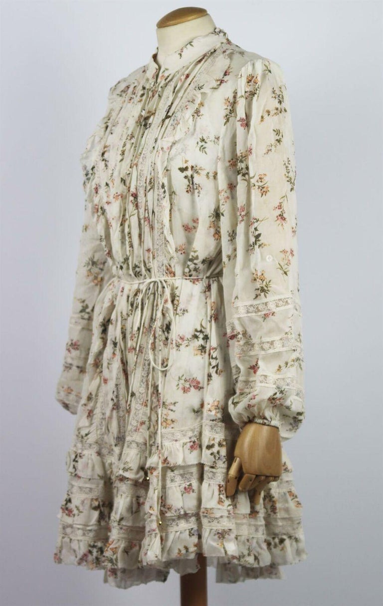Zimmermann Whitewave Floral Print Lace Panelled Silk Blend Mini Dress ...