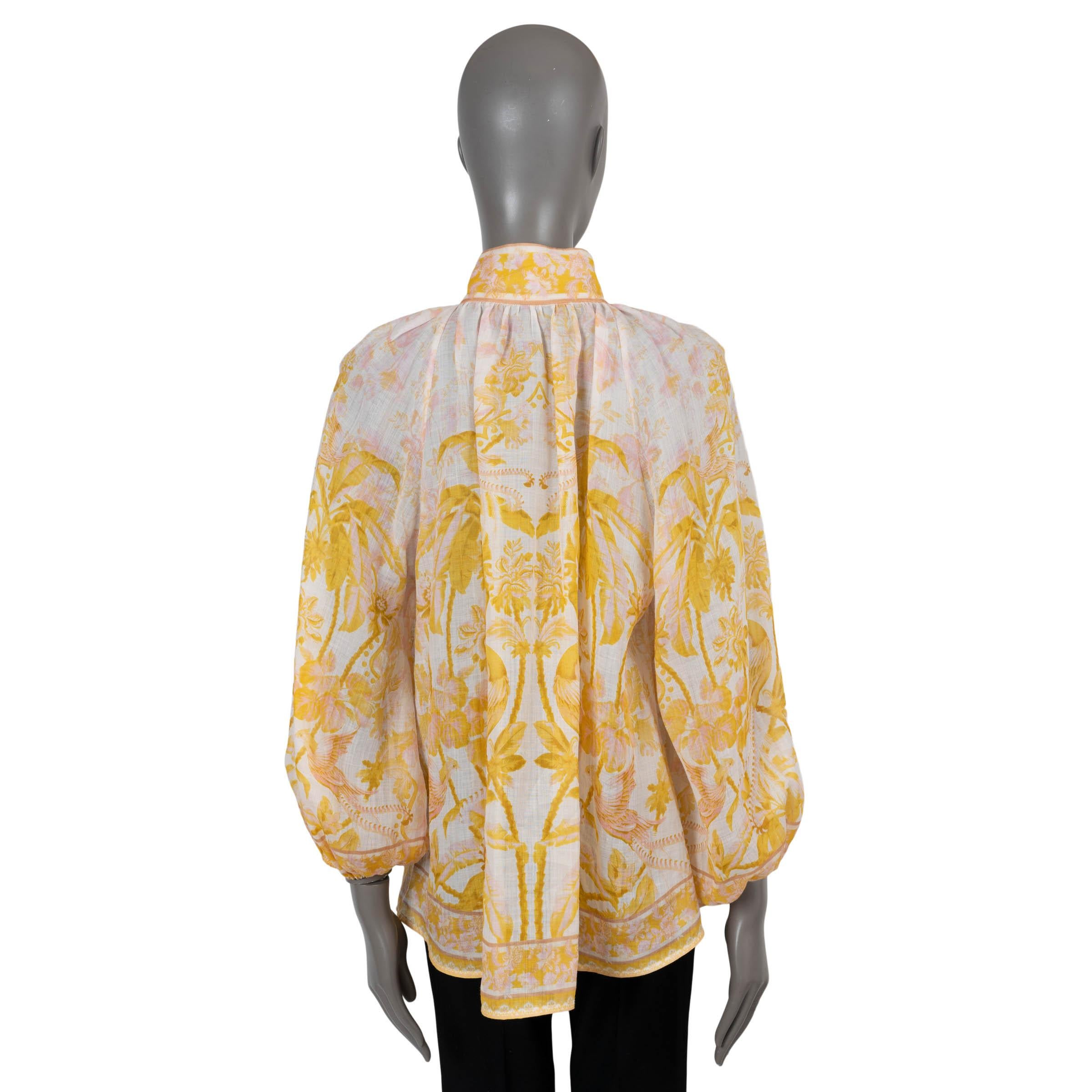 ZIMMERMANN yellow ramie LYRE PRINTED BILLOW Blouse Shirt 3 L For Sale ...