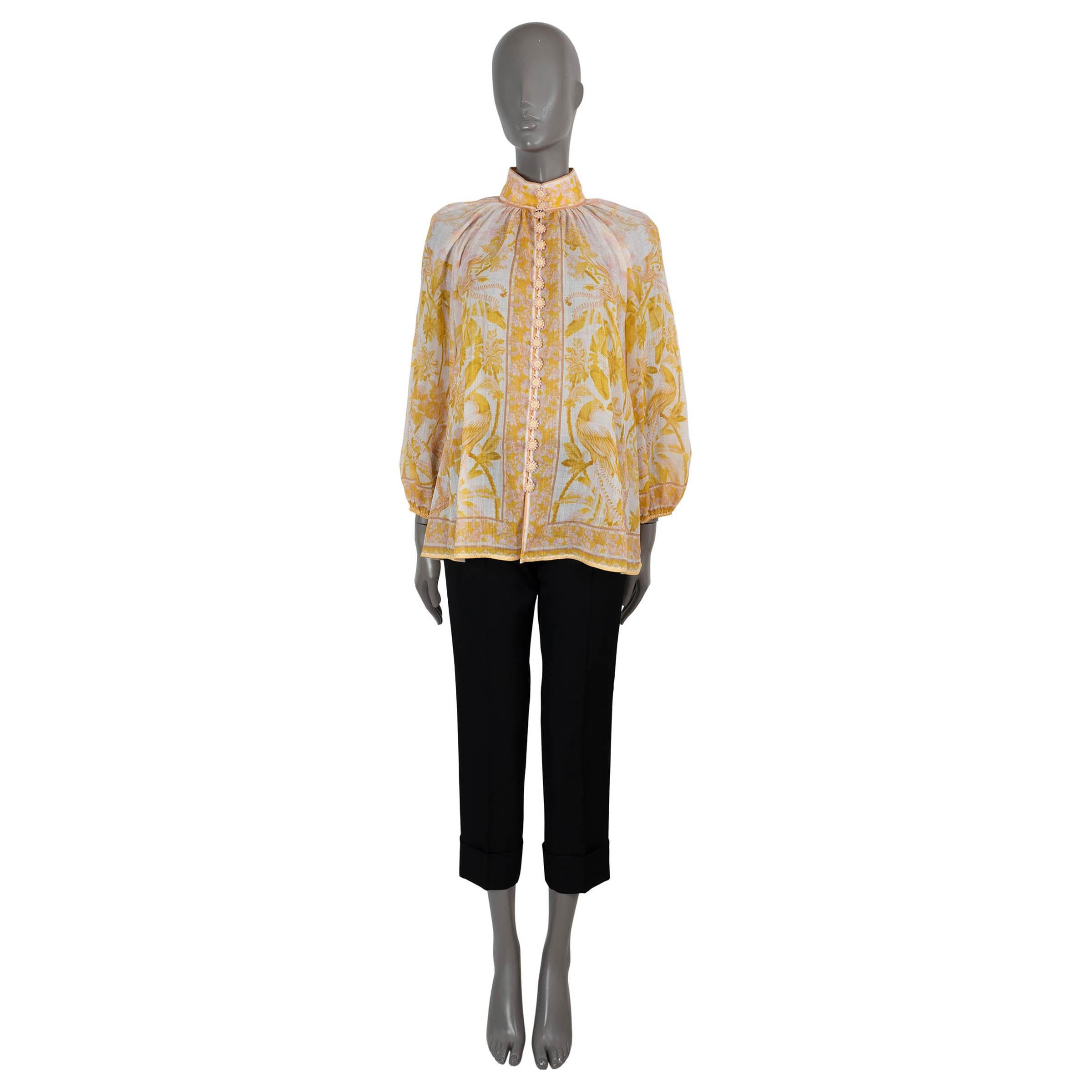 ZIMMERMANN yellow ramie LYRE PRINTED BILLOW Blouse Shirt 3 L For Sale ...