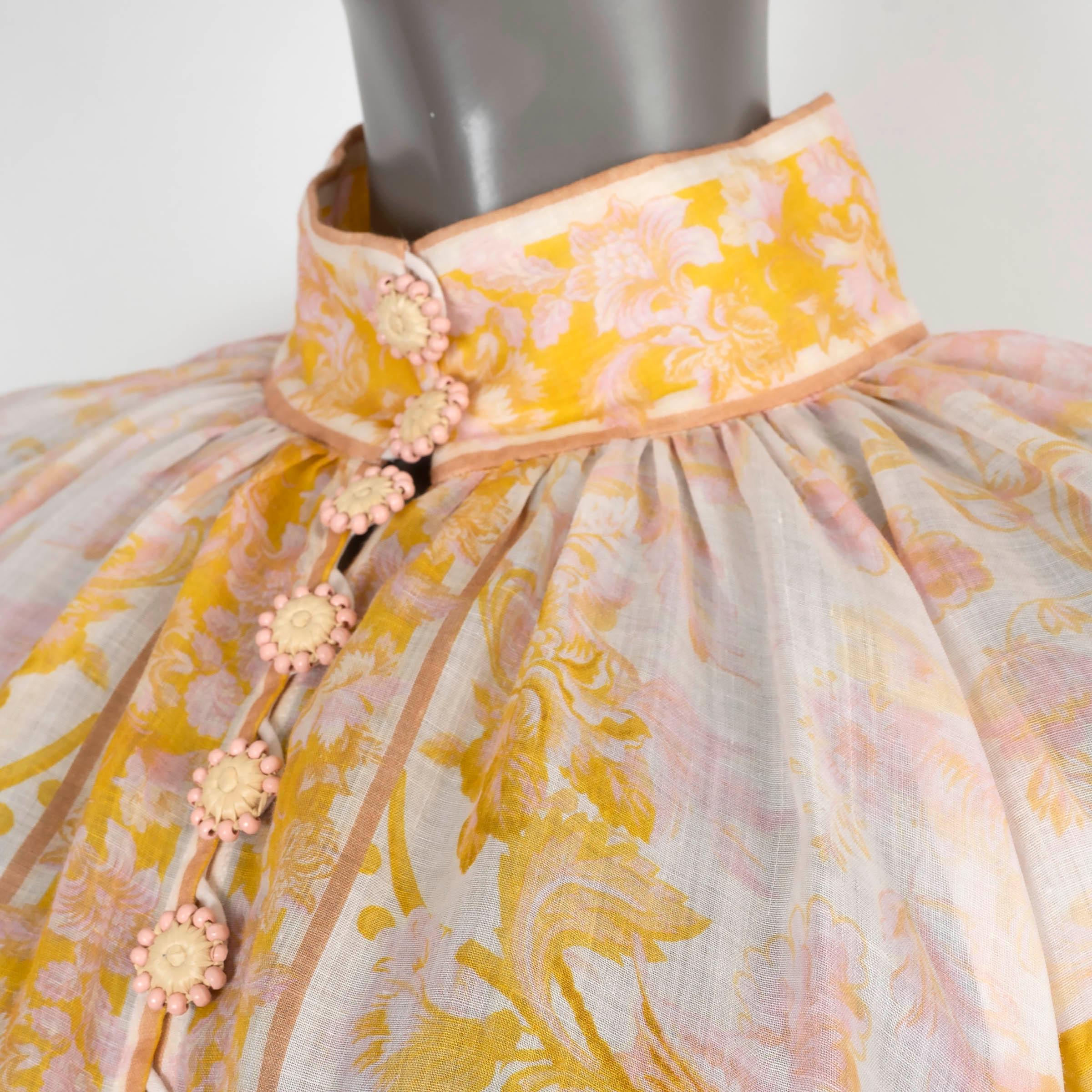 ZIMMERMANN yellow ramie LYRE PRINTED BILLOW Blouse Shirt 3 L For Sale ...