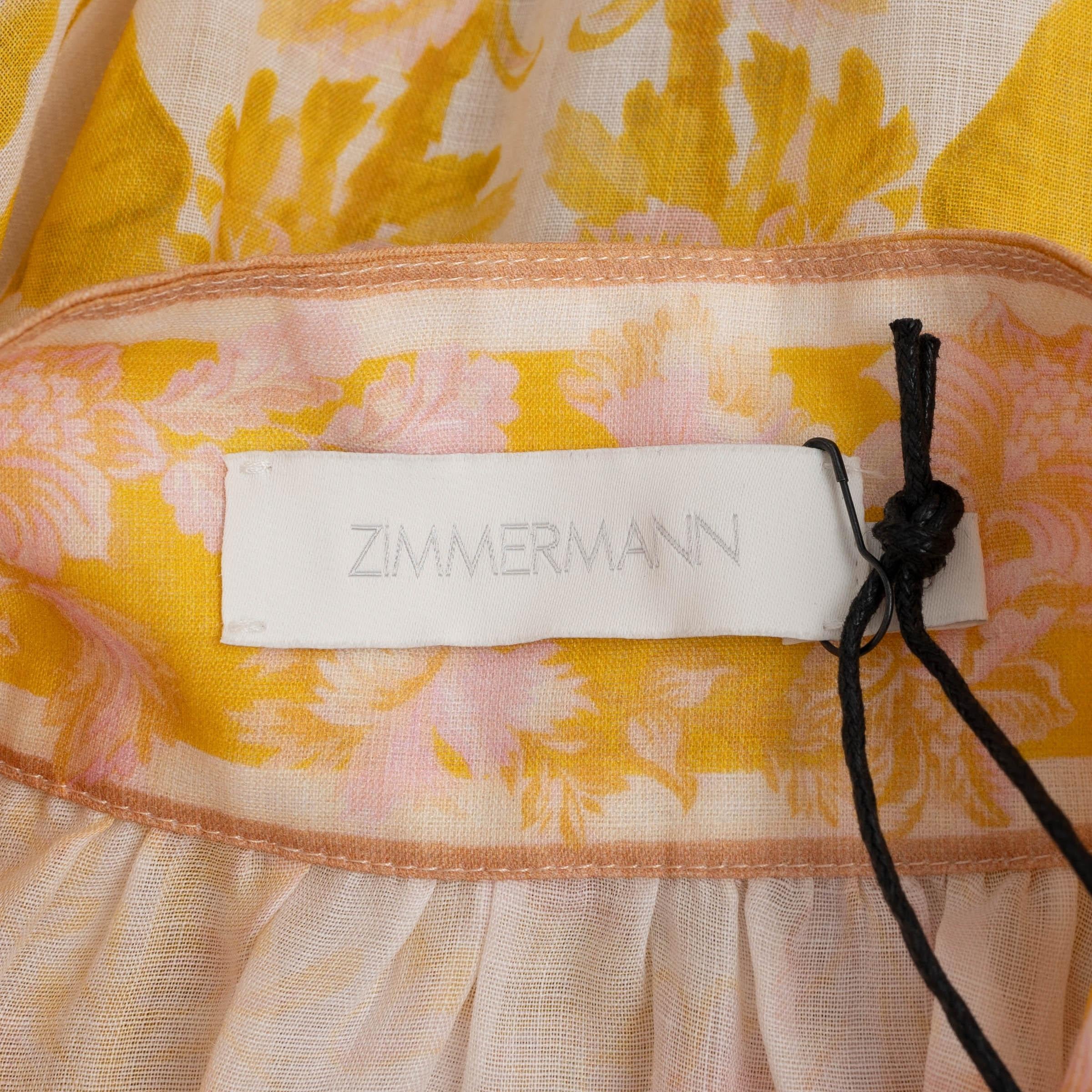 ZIMMERMANN yellow ramie LYRE PRINTED BILLOW Blouse Shirt 3 L For Sale ...