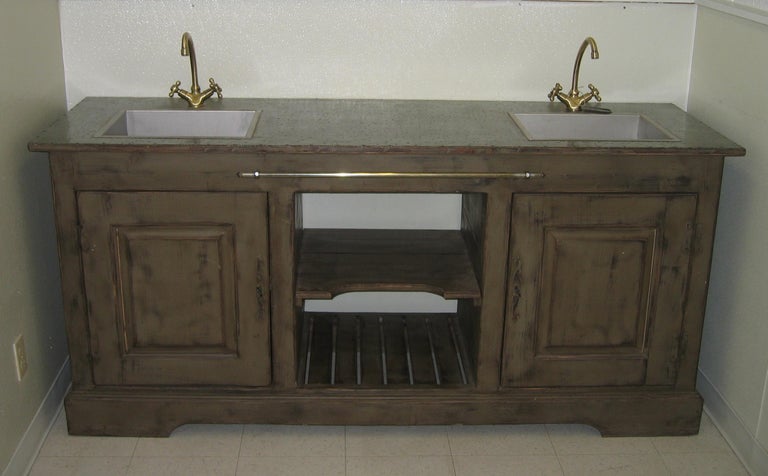Zinc Top Cabinet with Double Sinks, Fr-0180 For Sale at 1stDibs