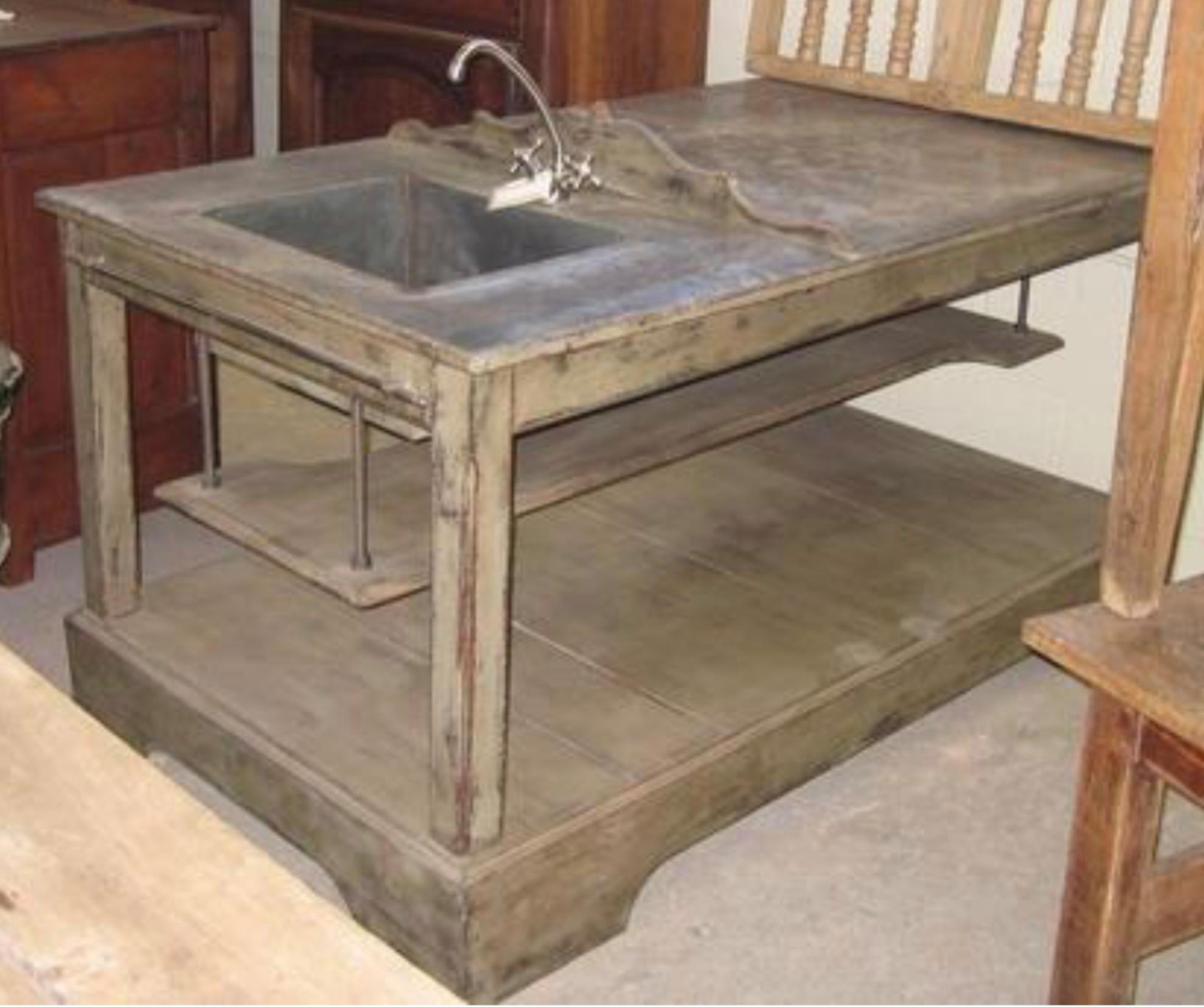 Zinc Top Island with Integral Sink, FR-0058 For Sale at 1stDibs