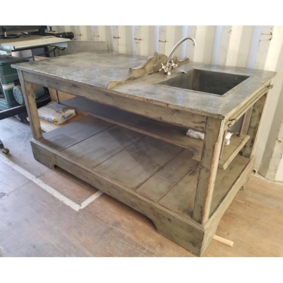 Zinc Top Island with Integral Sink, FR-0058 For Sale at 1stDibs