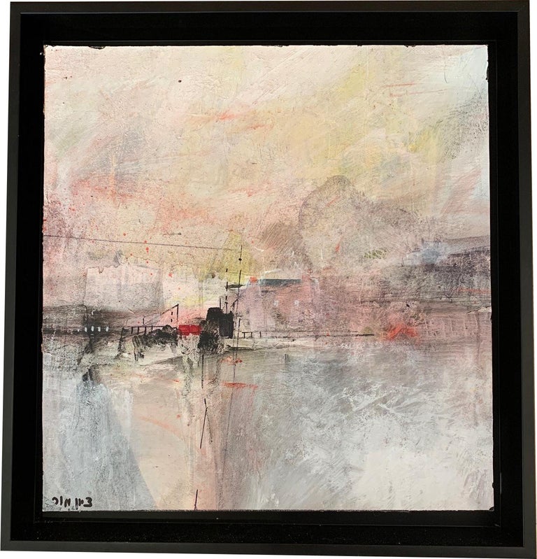 Zion Mor - ‘Cityscape' White And Red Abstract Landscape Painting ...