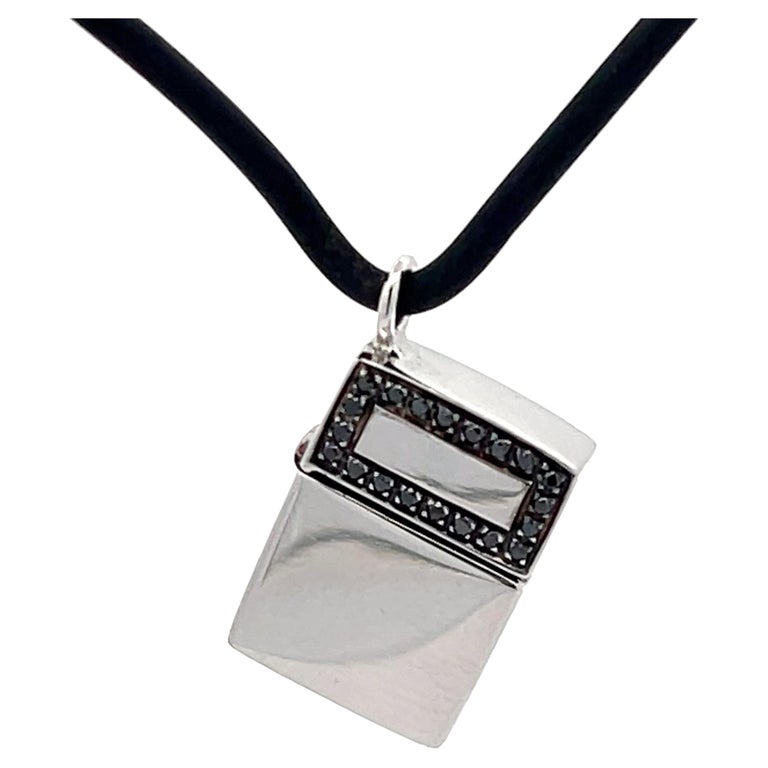 Zippo Lighter Pendant with Black Diamonds in 18k White Gold on Rubber ...