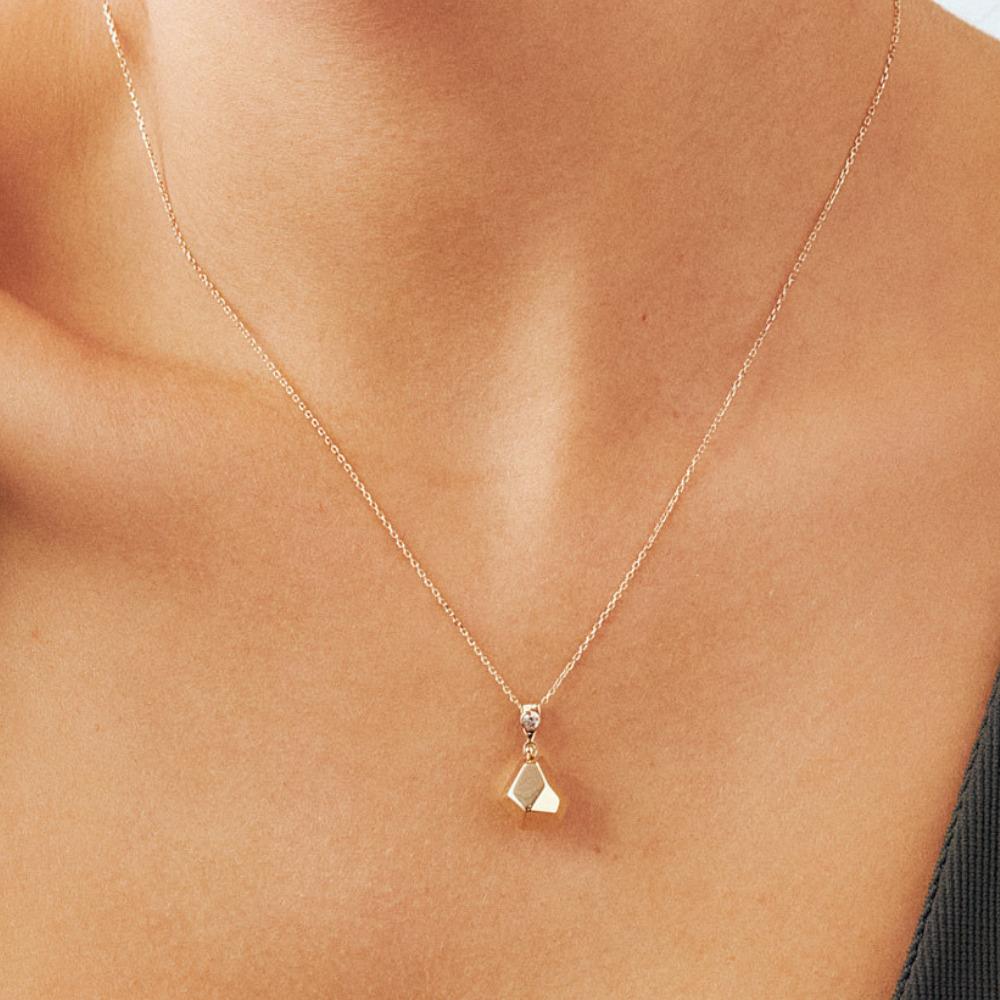 Zircon Polygon Pendant Necklace 16" in 14K Solid Yellow Gold For Sale ...