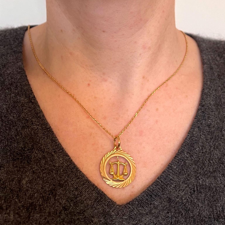 Zodiac Libra 18K Yellow Gold Charm Pendant For Sale at 1stDibs
