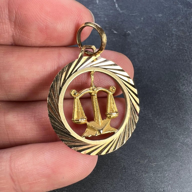 Zodiac Libra 18K Yellow Gold Charm Pendant For Sale at 1stDibs