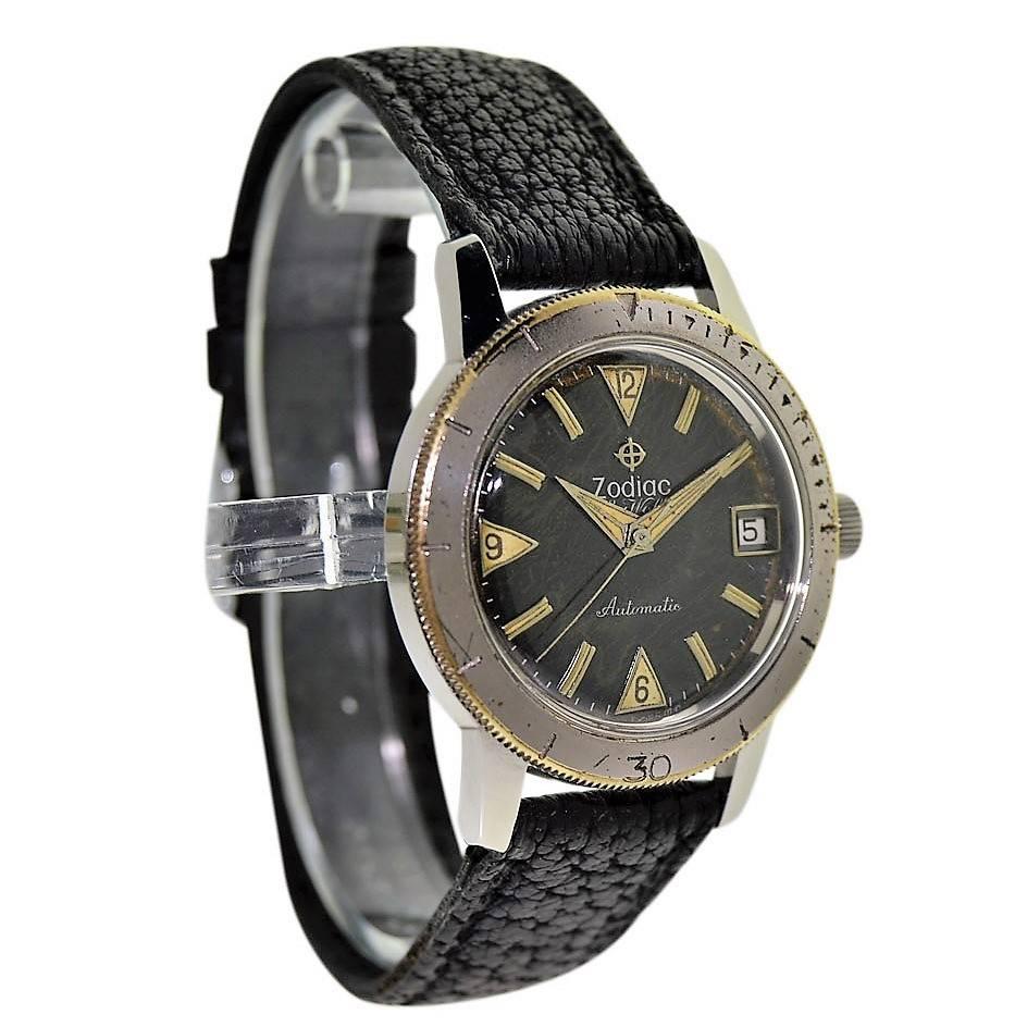 Zodiac Stainless Steel Black Dial Sea Wolf Automatic Wristwatch, circa ...