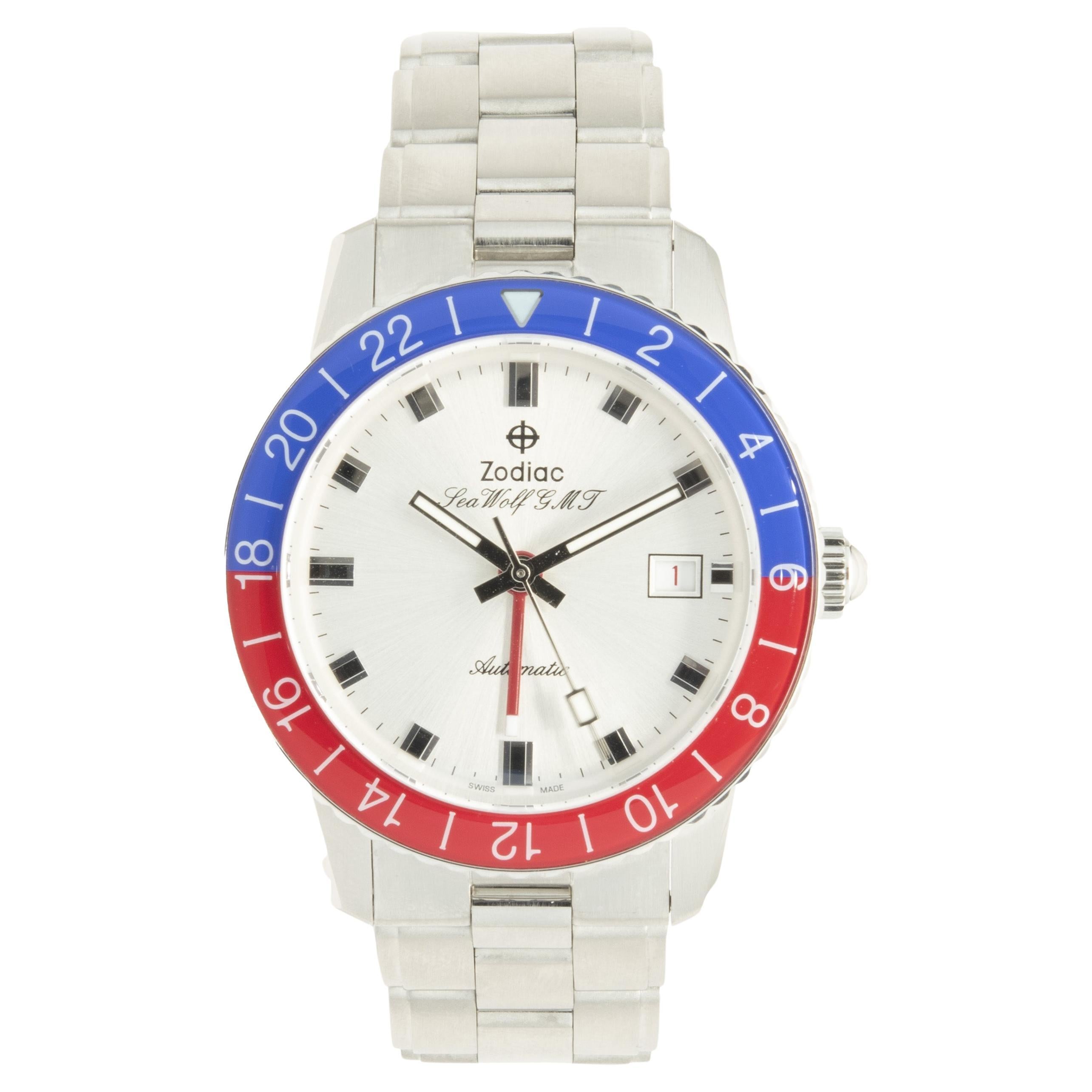 Zodiac Stainless Steel Sea Wolf GMT Blue/Red For Sale at 1stDibs
