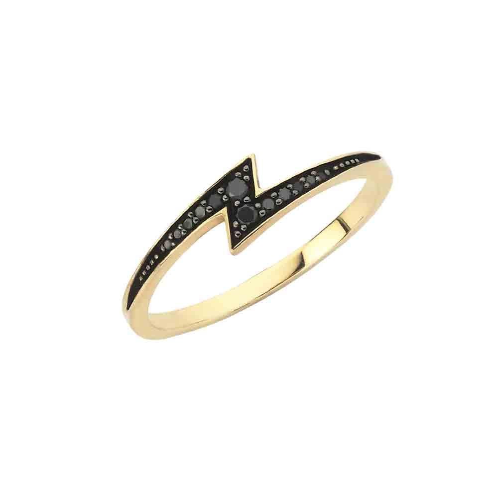 Zoe and Morgan Yellow Gold Black Diamond Zap Ring For Sale at 1stDibs