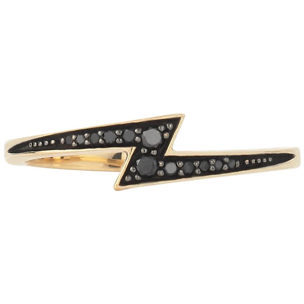 Zoe and Morgan Yellow Gold Black Diamond Zap Ring For Sale at 1stDibs