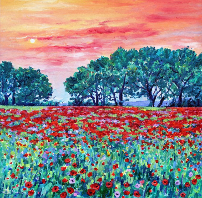 Zoe Elizabeth Norman - Evening Poppy Meadow, Painting, Oil on Canvas ...