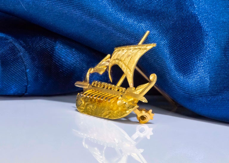Zolotas 18 Karat Handmade Gold Ancient Greek Warship Oar Boat Brooch ...