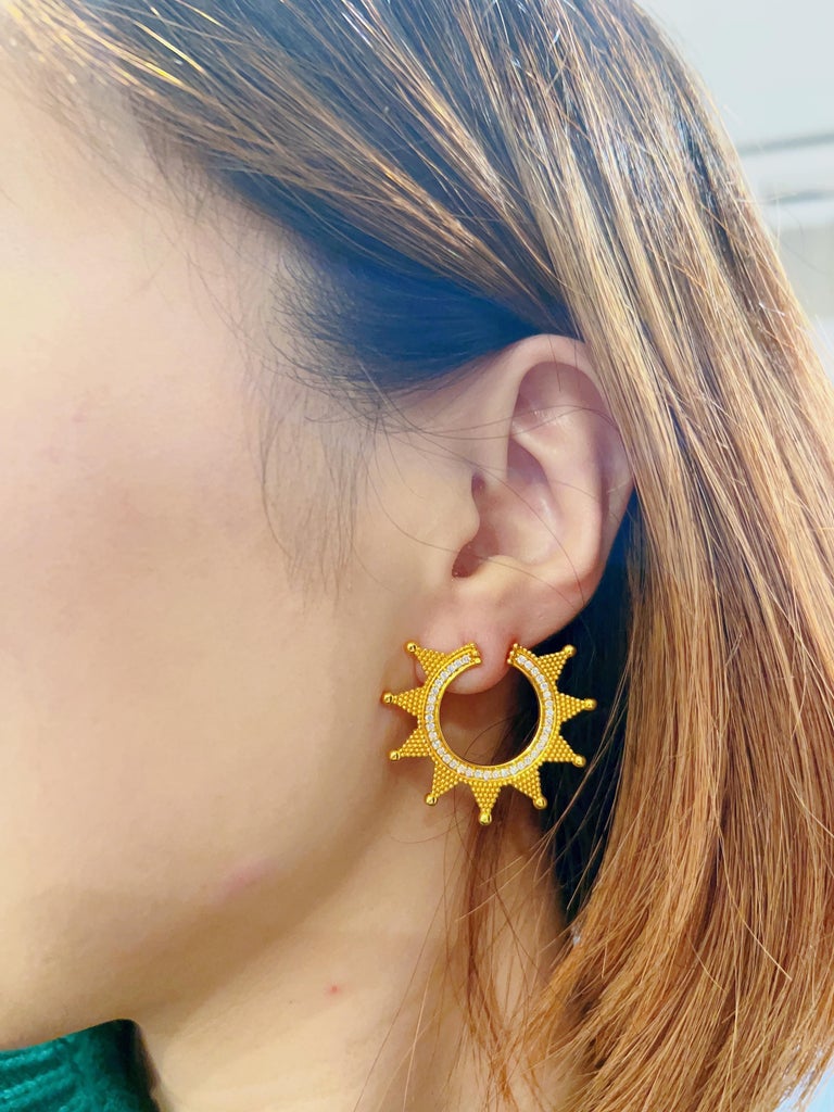 Zolotas Earrings, "Helios" in Yellow Gold and Diamonds For Sale at 1stDibs
