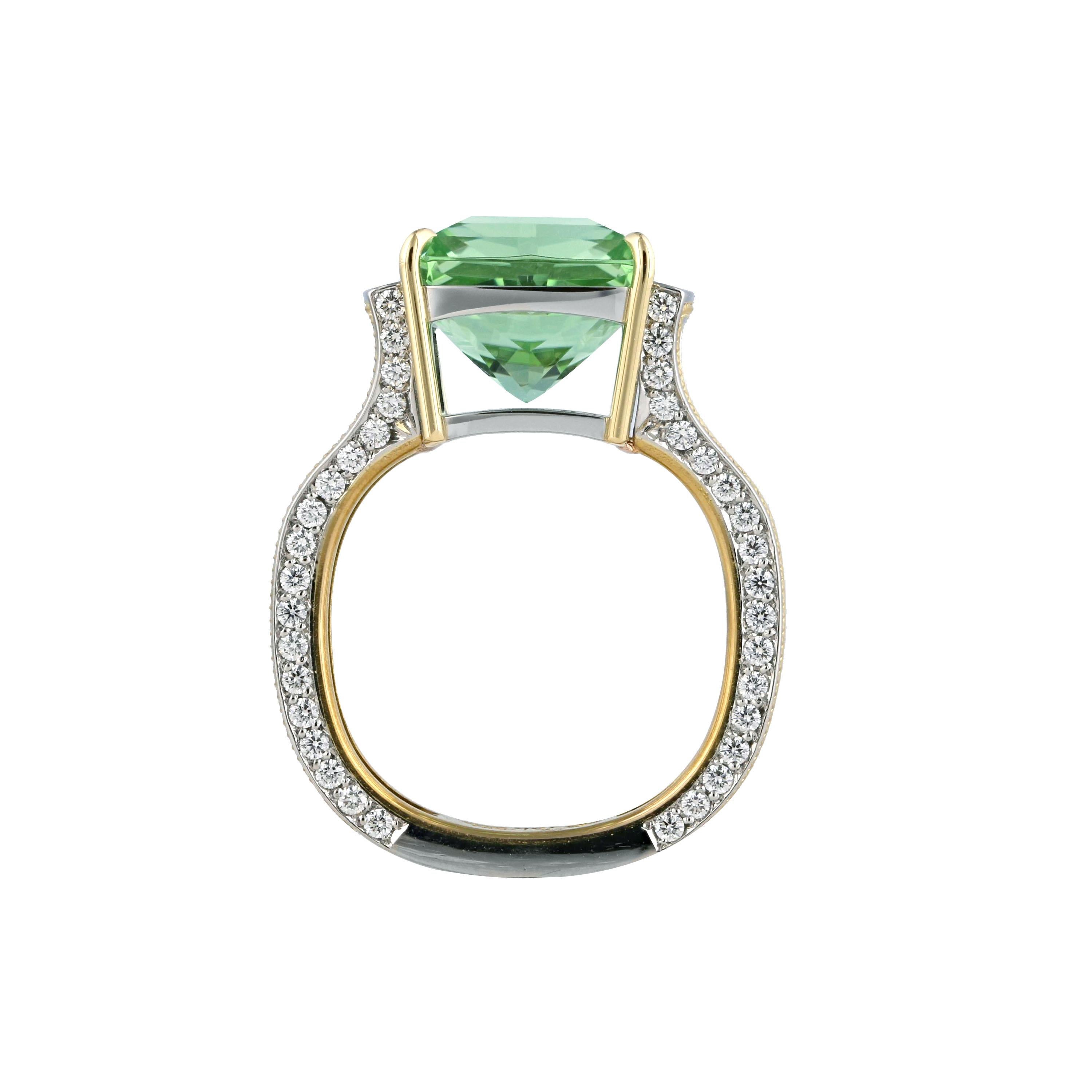 Zoltan David Teal Tourmaline Modern Ring in Platinum and 24 Karat Gold ...