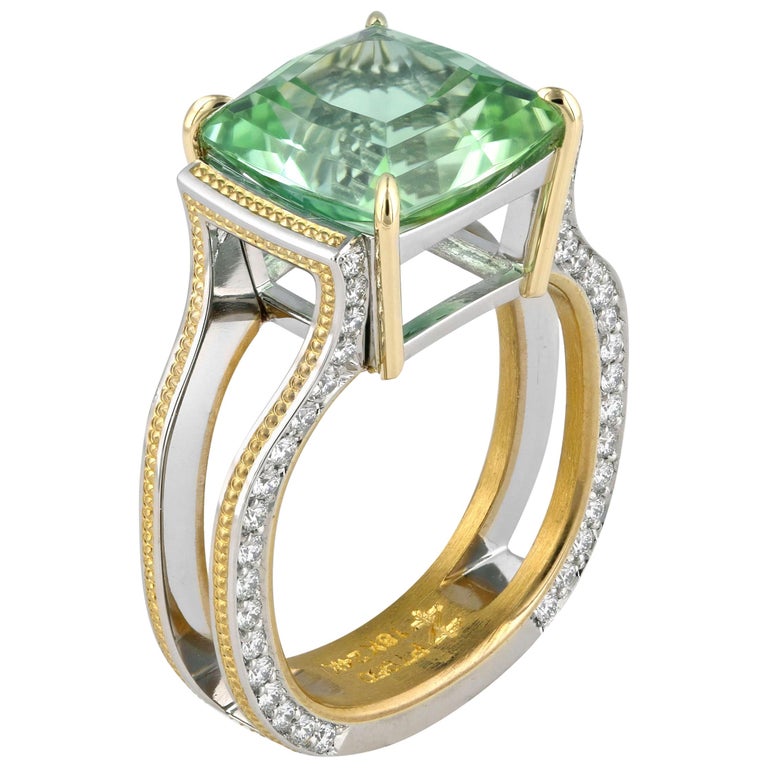 Zoltan David Teal Tourmaline Modern Ring in Platinum and 24 Karat Gold ...