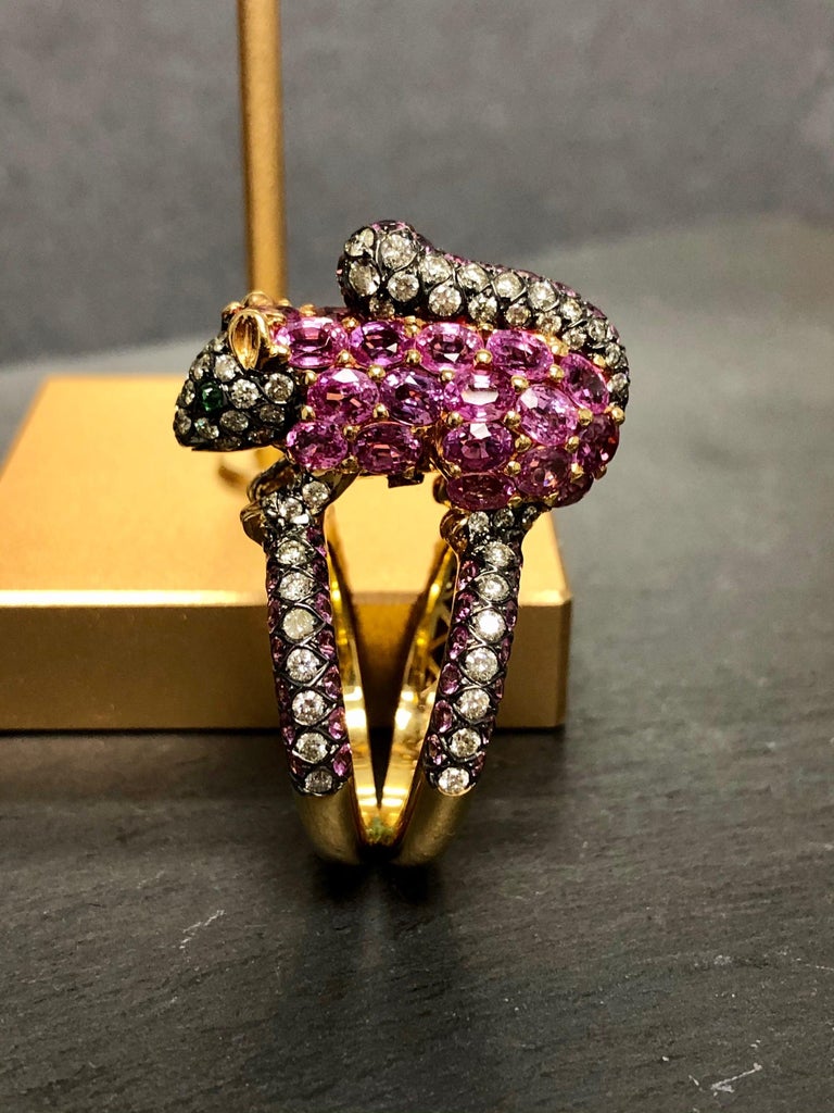 ZORAB 18K Pink Sapphire Diamond Squirrel Ring For Sale at 1stDibs