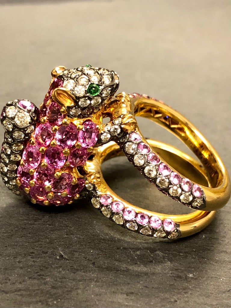 ZORAB 18K Pink Sapphire Diamond Squirrel Ring For Sale at 1stDibs