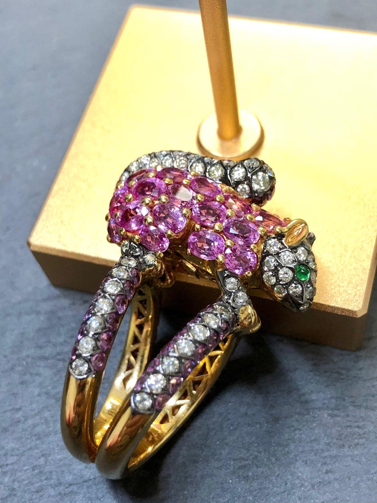 ZORAB 18K Pink Sapphire Diamond Squirrel Ring For Sale at 1stDibs