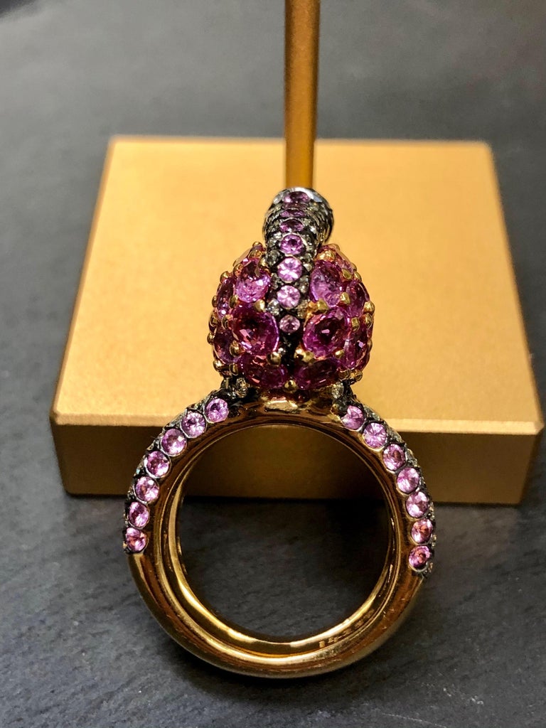 ZORAB 18K Pink Sapphire Diamond Squirrel Ring For Sale at 1stDibs
