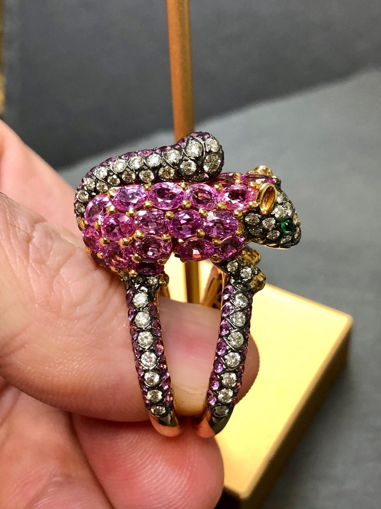 ZORAB 18K Pink Sapphire Diamond Squirrel Ring For Sale at 1stDibs