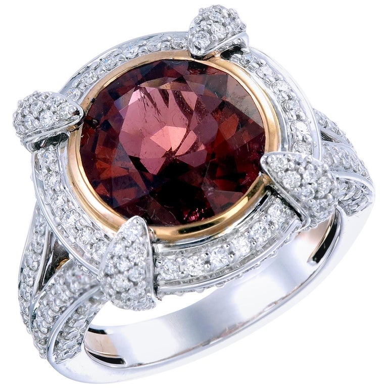 Zorab Creation 4.81 Carat Red Tourmaline and Diamond Sangria Ring For ...