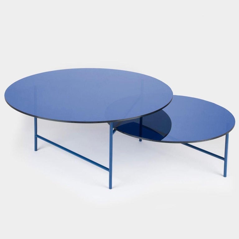 Zorro Coffee Table Mirror Blue Glass Tops Blue Textured Leg By La ...