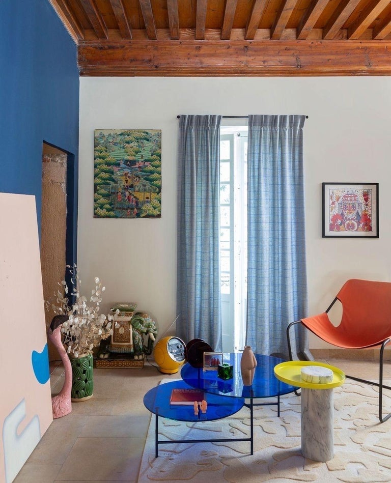 Zorro Coffee Table Mirror Blue Glass Tops Blue Textured Leg By La ...