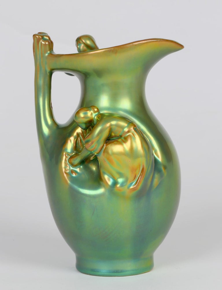 Zsolnay Hungarian Art Nouveau Eosin Glazed Figural Gathering Sticks Jug ...