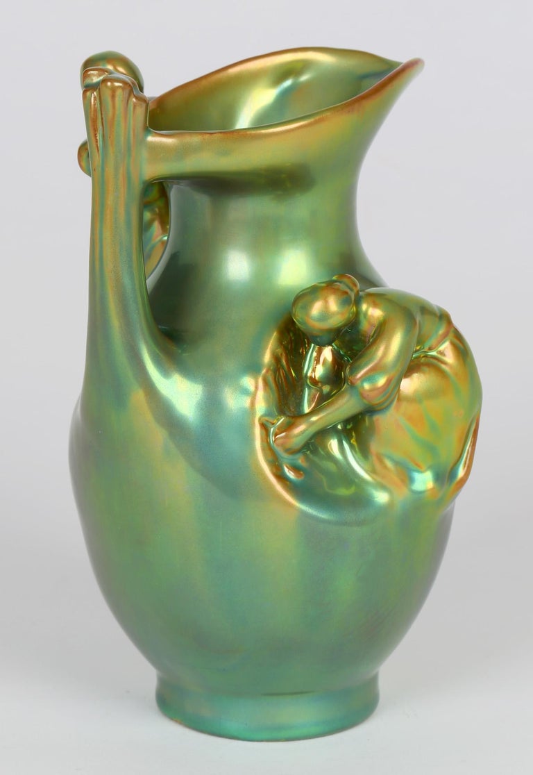 Zsolnay Hungarian Art Nouveau Eosin Glazed Figural Gathering Sticks Jug ...