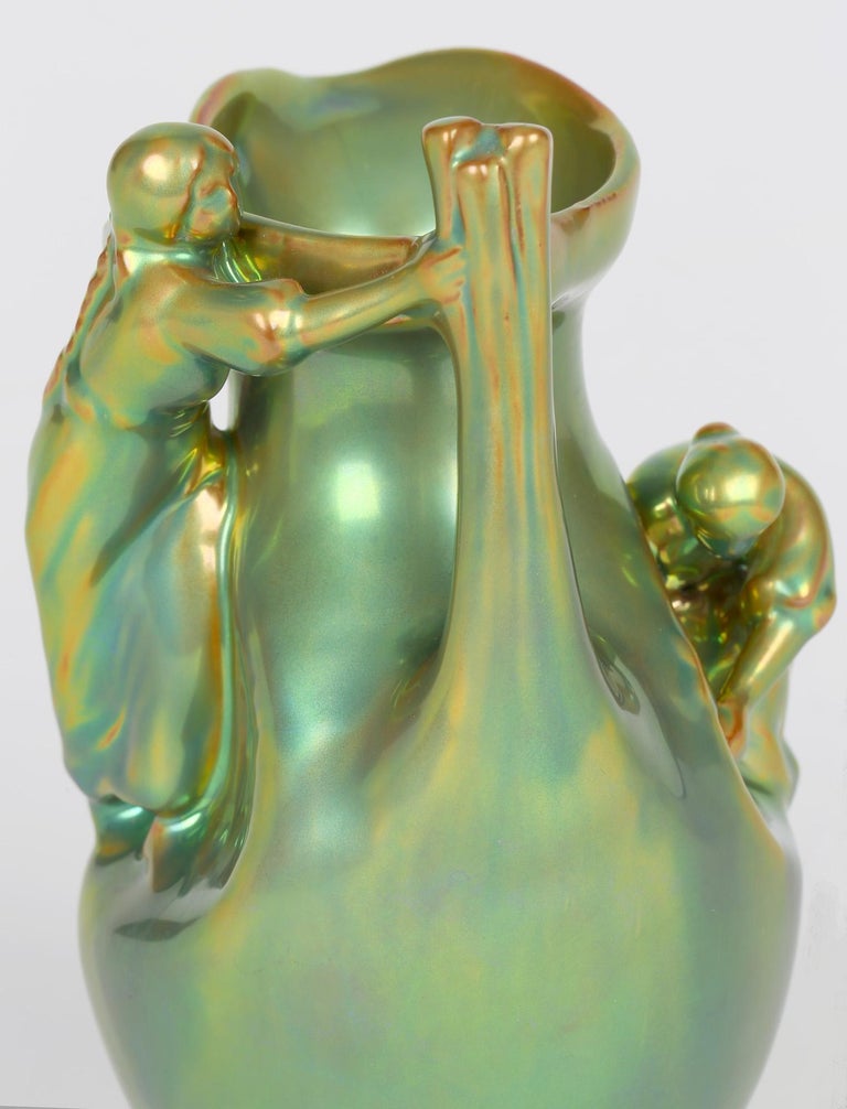 Zsolnay Hungarian Art Nouveau Eosin Glazed Figural Gathering Sticks Jug ...